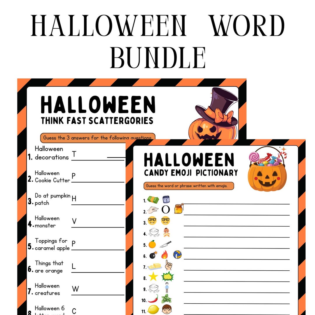 Printable Halloween Game Bundle, Word Trivia & Emoji Pictionary ...