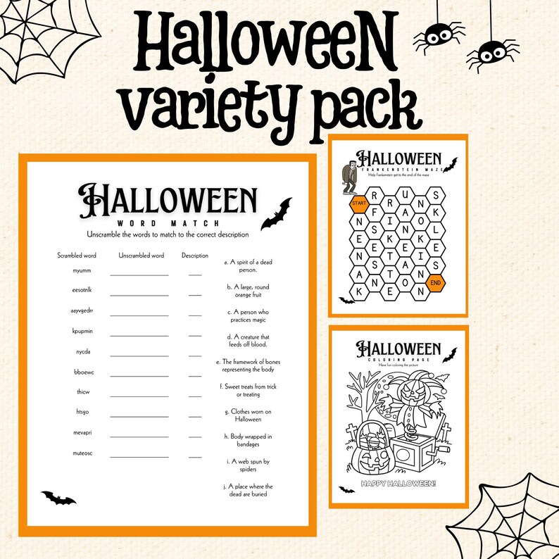 Printable Halloween Activities, Party Games, Coloring Pages (digital ...