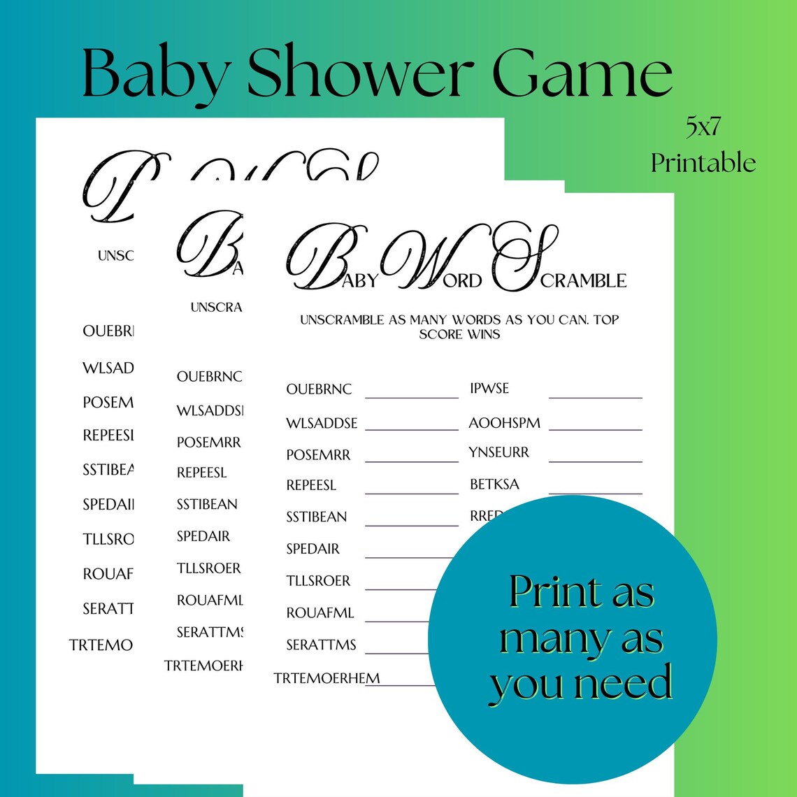 Baby Word Scramble Game Baby Shower Word Scramble Baby Shower Games ...