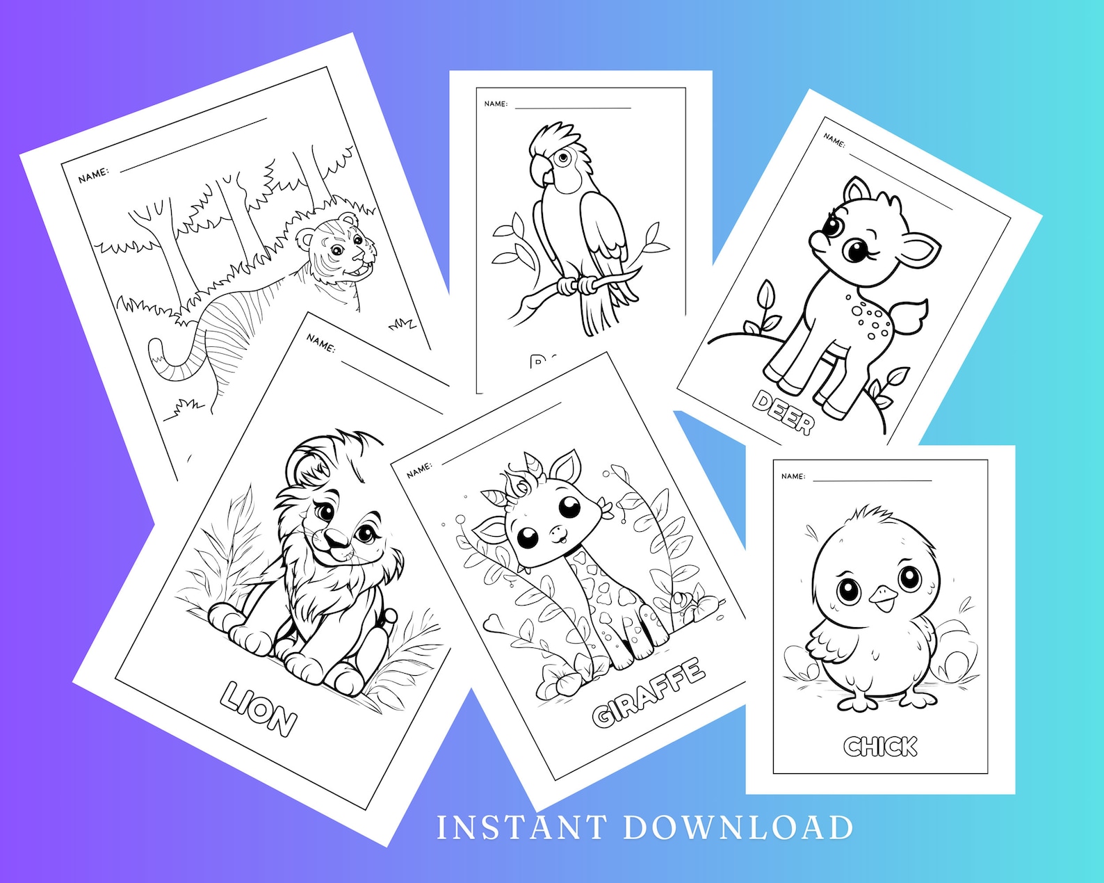 50 Animal Coloring Pages: Simple Designs for Toddlers (PDF) - Etsy