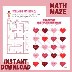 Valentine Math Maze, Valentine Printable Games Kids Valentine Games ...