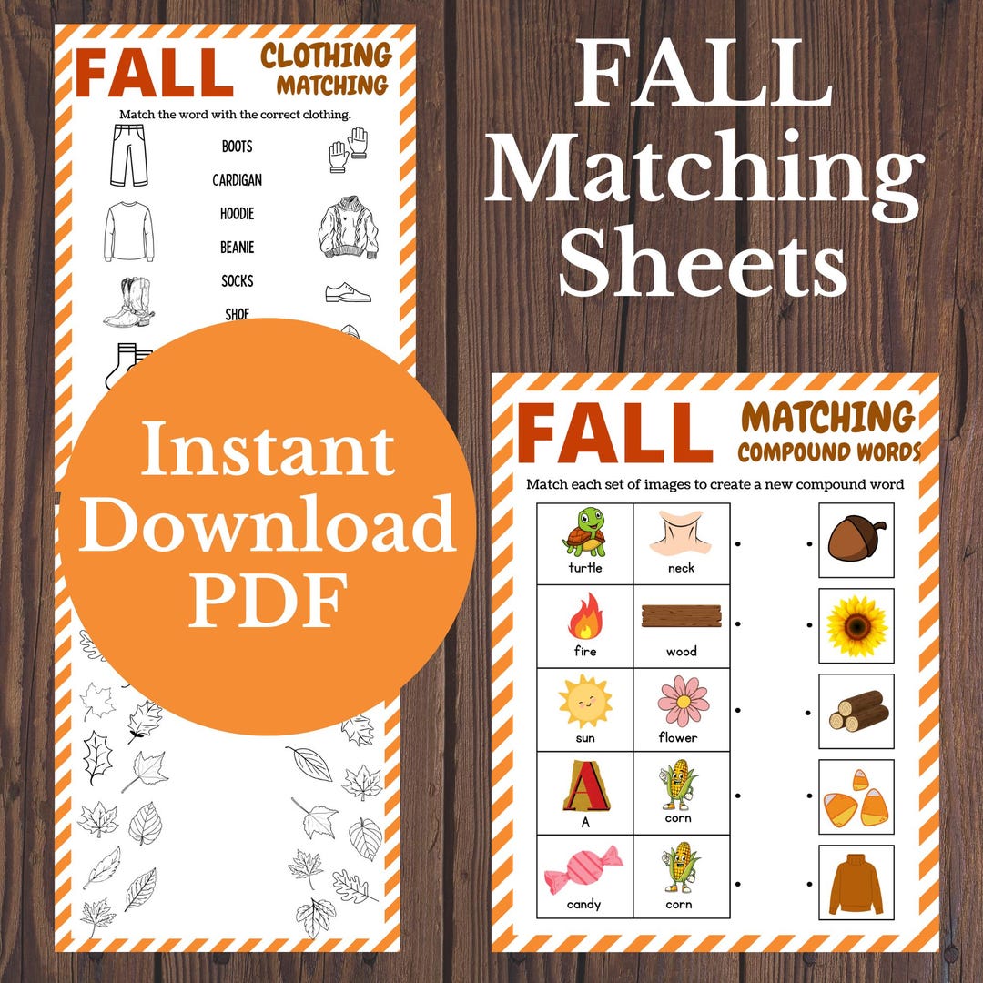 Fall Matching Sheets, Autumn Party Activities, Printable Activity ...