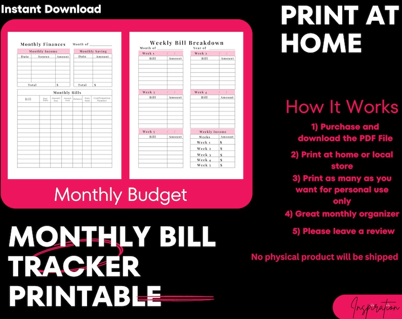 Monthly Bill Tracker Printable, Printable Yearly Bill Payment Tracker ...