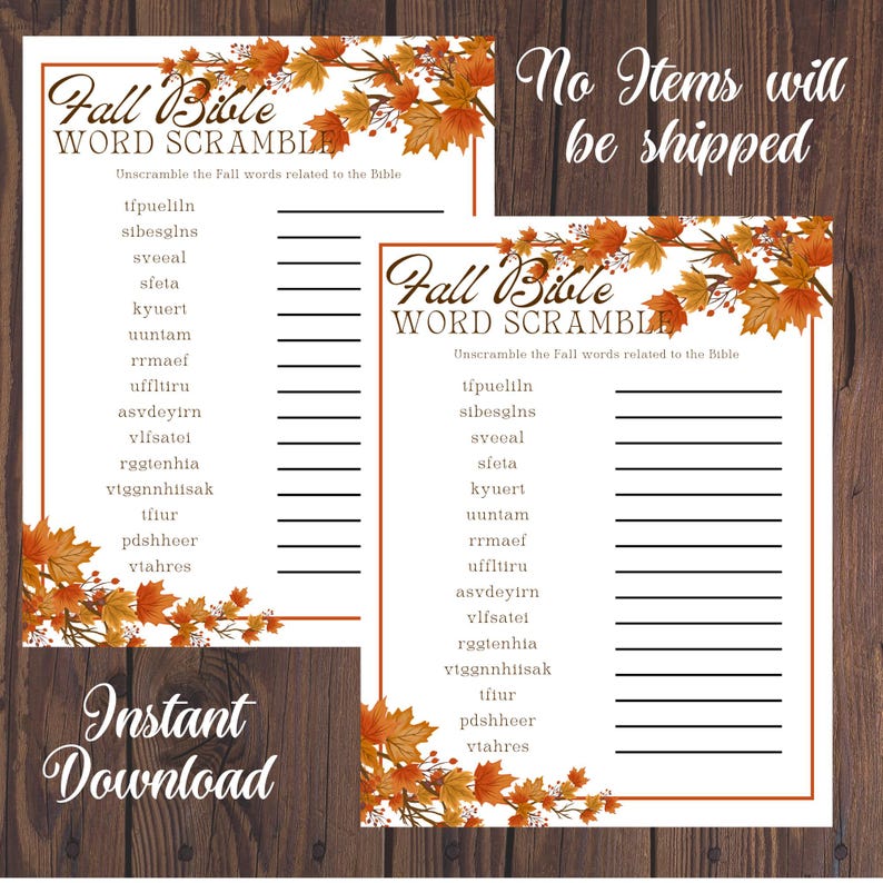Fall Bible Word Scramble, Printable Christian Game (PDF Download) - Etsy