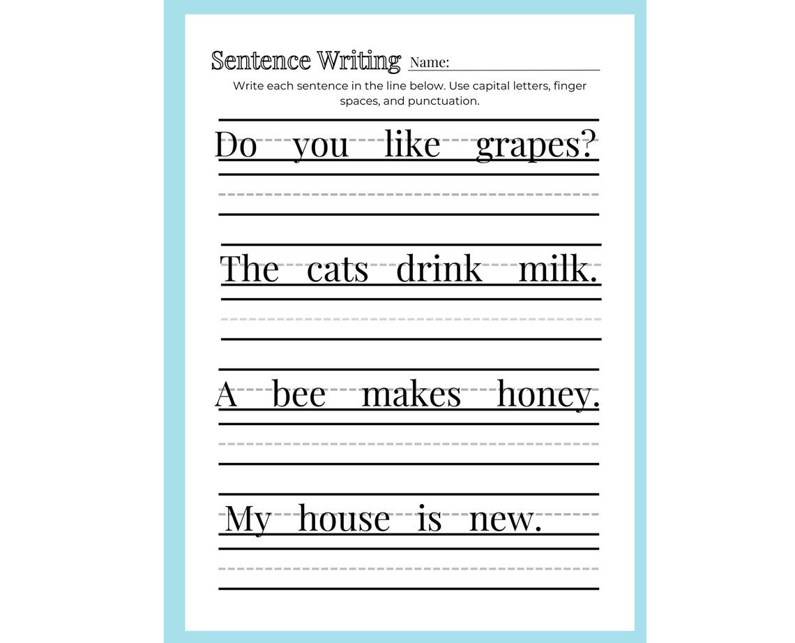 25 Printable Write the Sentence Worksheet, Sentence Writing Practice ...