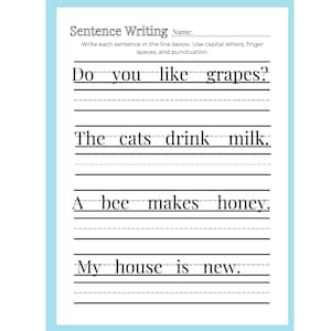 25 Printable Write the Sentence Worksheet, Sentence Writing Practice ...