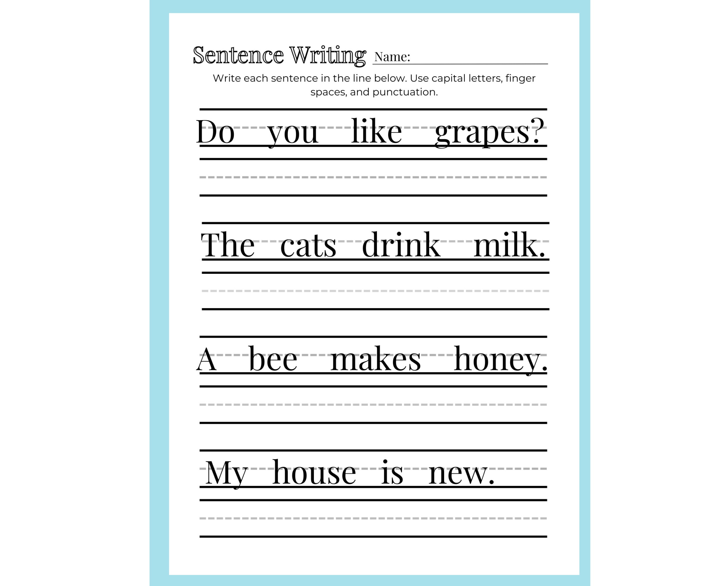 25 Printable Write the Sentence Worksheet, Sentence Writing Practice ...