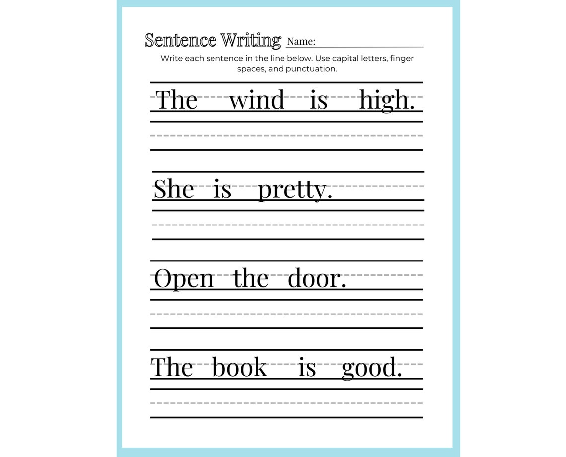 25 Printable Write the Sentence Worksheet, Sentence Writing Practice ...