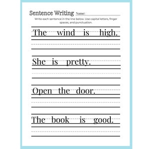 25 Printable Write the Sentence Worksheet, Sentence Writing Practice ...
