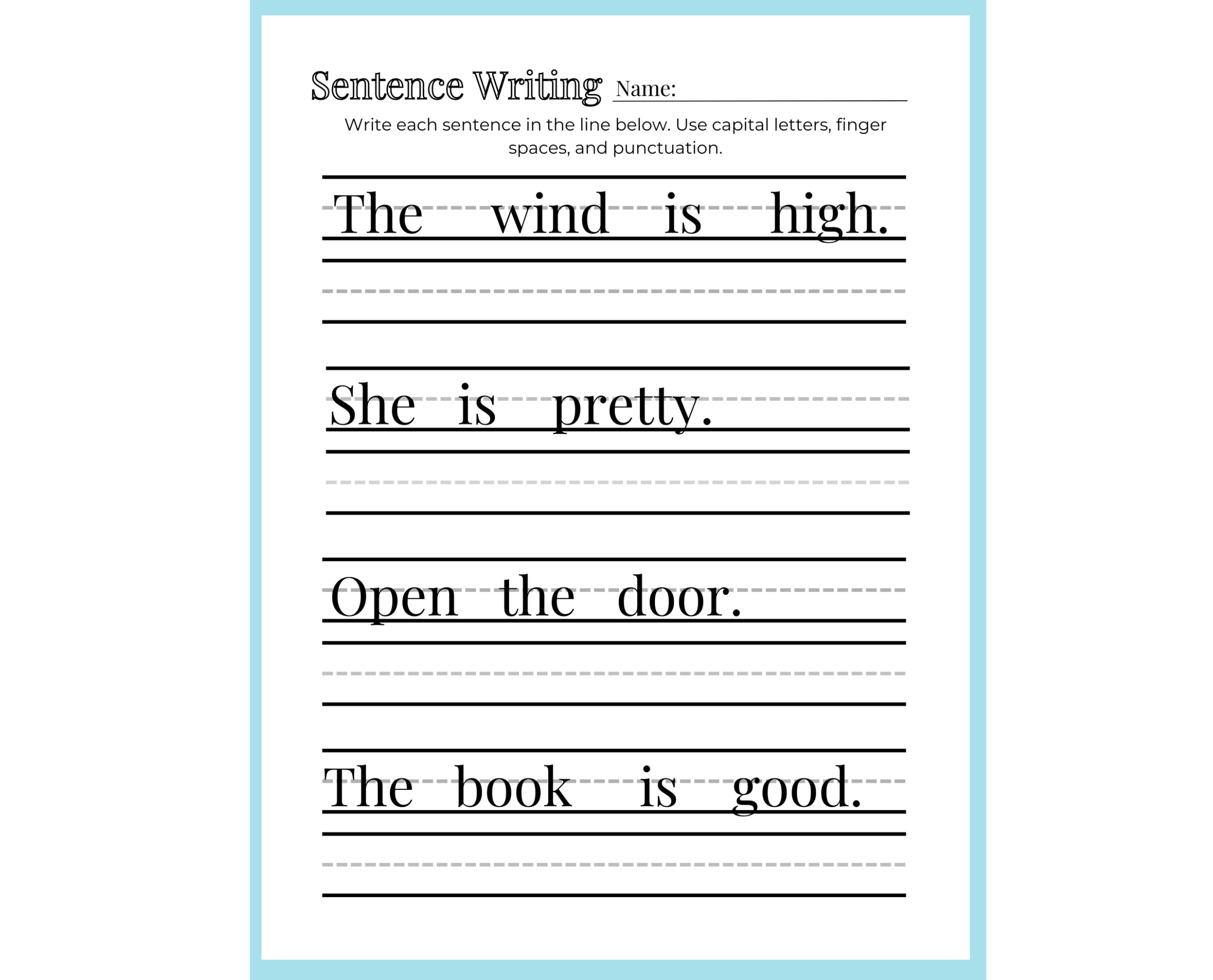 25 Printable Write the Sentence Worksheet, Sentence Writing Practice ...