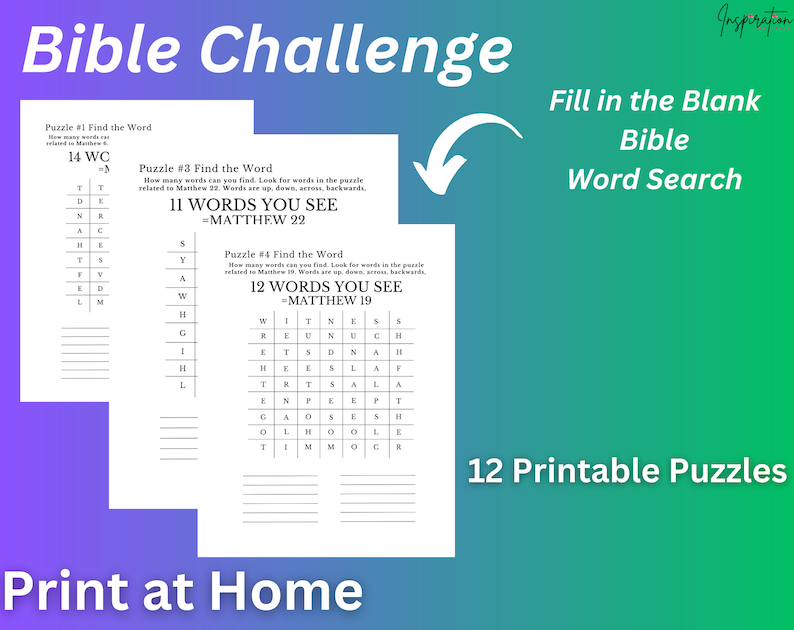 Bible Word Search, Matthew, Fill in the Blank, Printable Bible Word ...