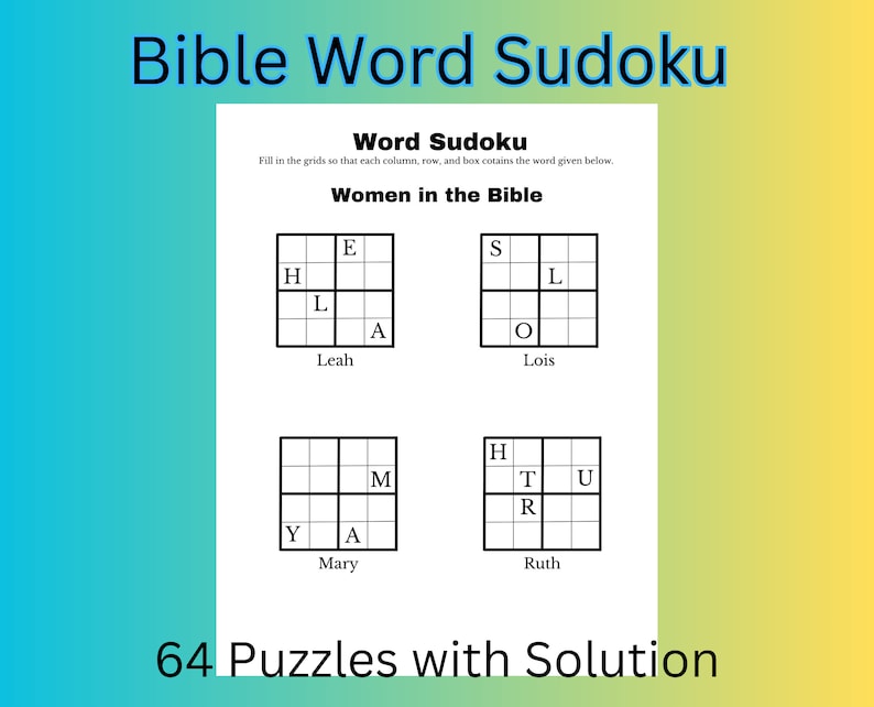 Bible Word Sudoku Puzzles: Brain Teaser Game (PDF Download) - Etsy