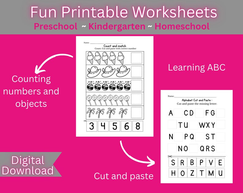 Cut and Paste Alphabet Worksheet, Preschool Learning, Education ...