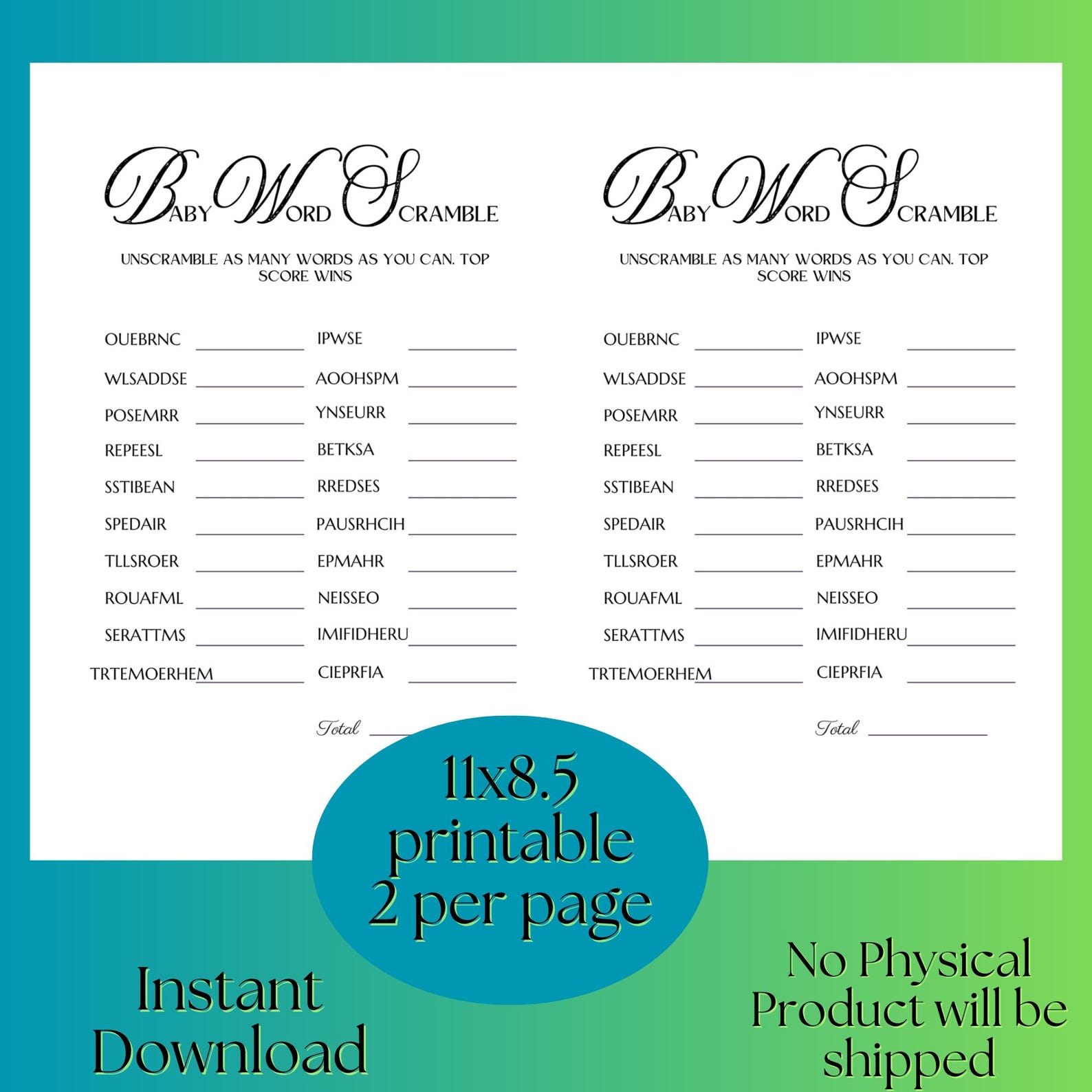 Baby Word Scramble Game Baby Shower Word Scramble Baby Shower Games ...