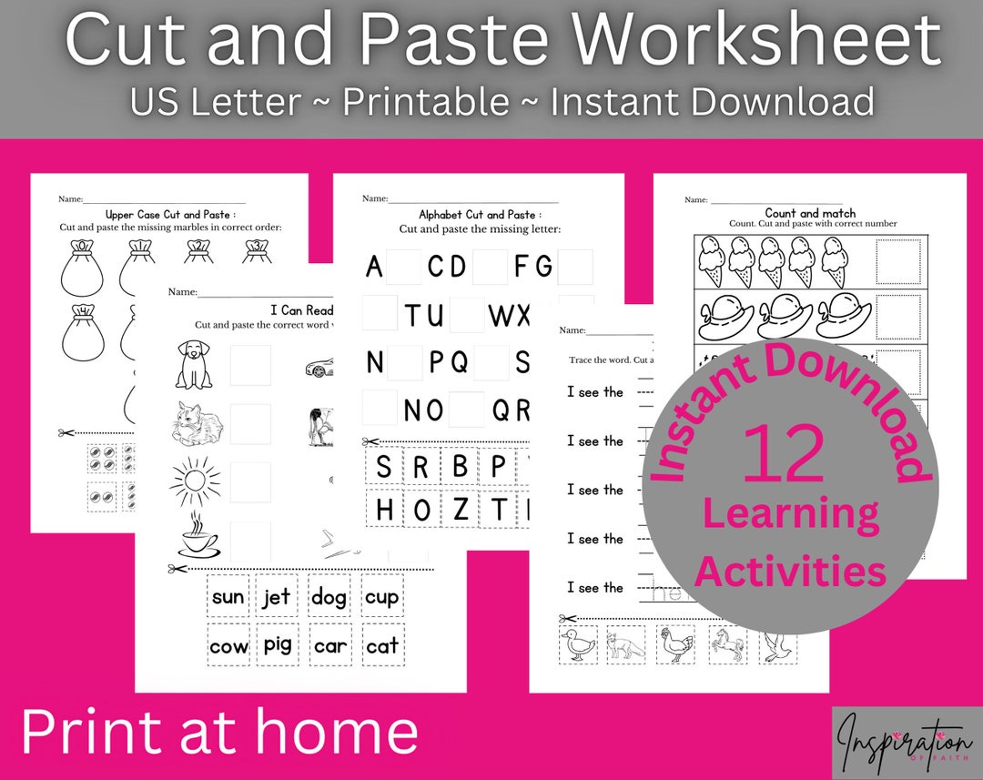 Cut and Paste Alphabet Worksheet, Preschool Learning, Education ...
