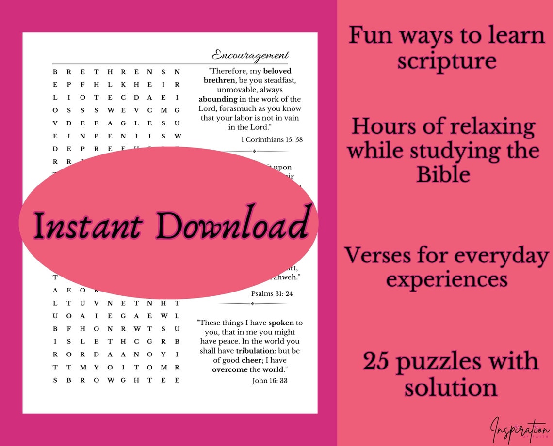 Bible Verse Word Search, Bible Scripture Puzzles, Bible Study Games for ...