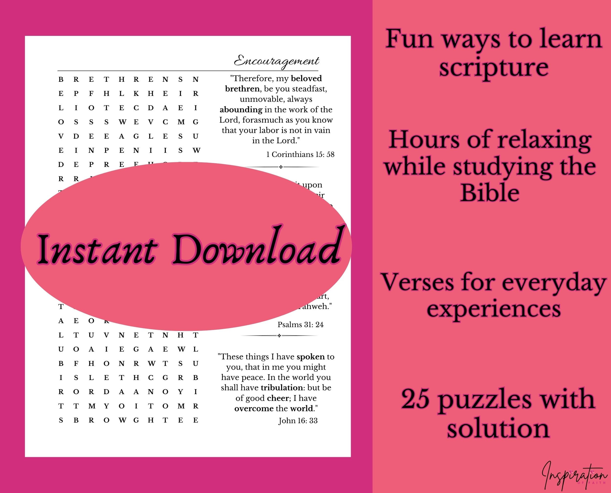 Bible Verse Word Search, Bible Scripture Puzzles, Bible Study Games for ...