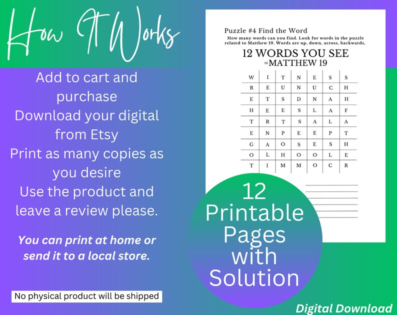 Bible Word Search, Matthew, Fill in the Blank, Printable Bible Word ...