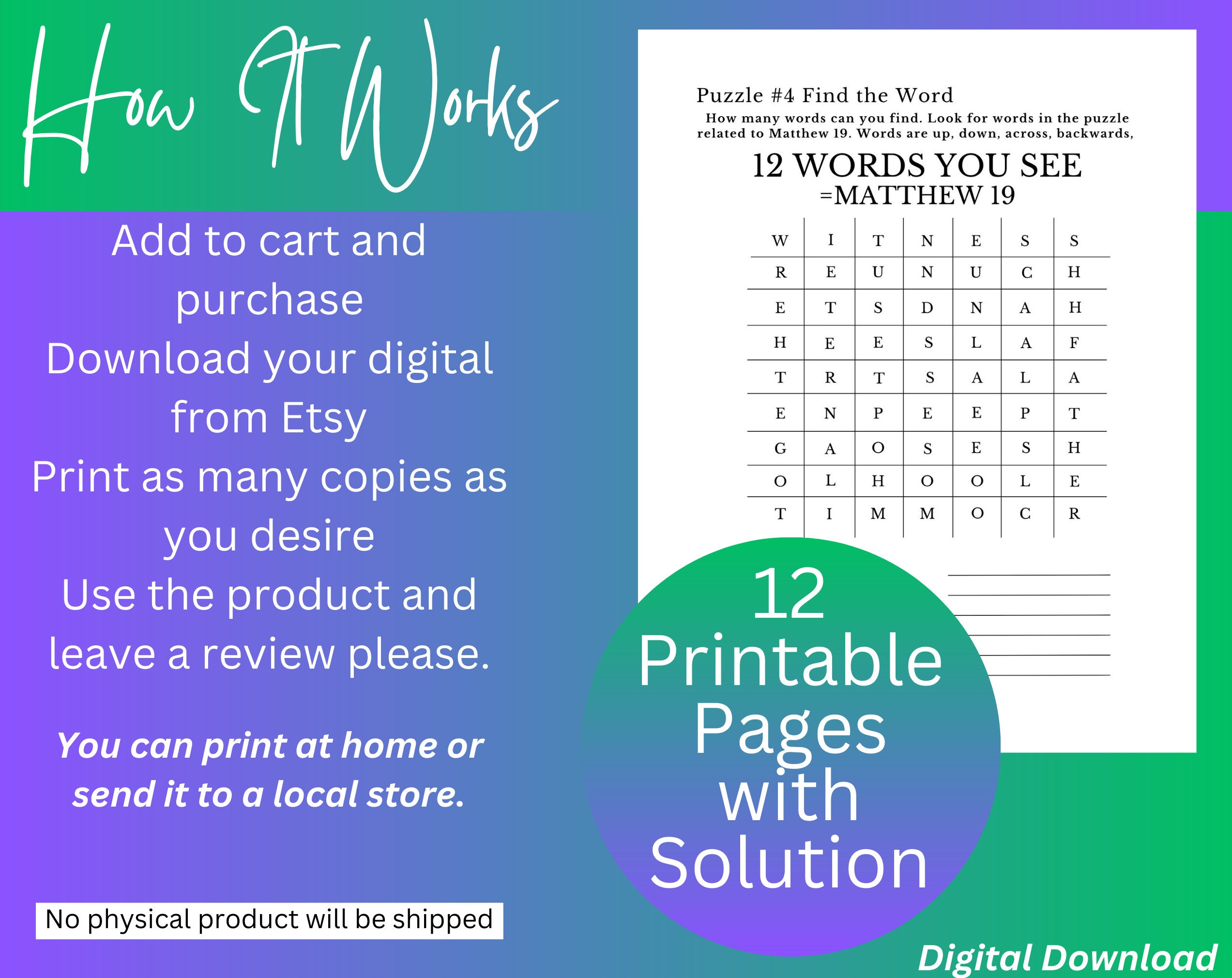 Bible Word Search, Matthew, Fill in the Blank, Printable Bible Word ...