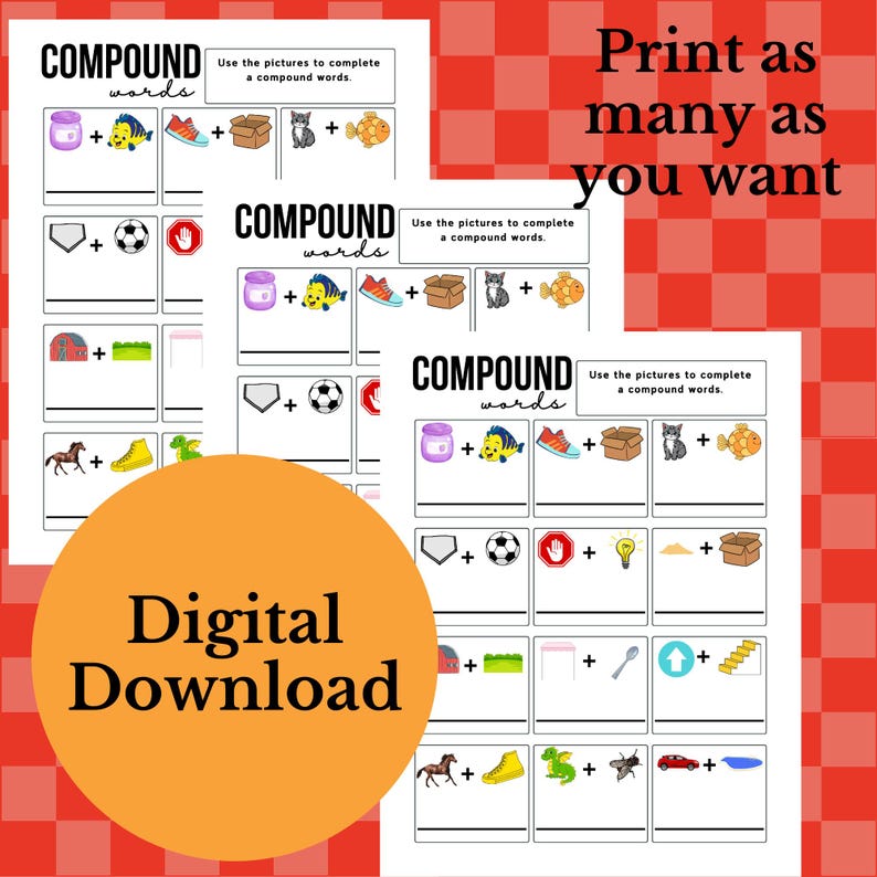 Compound Words Worksheet, Preschool Printable Activity (PDF) - Etsy