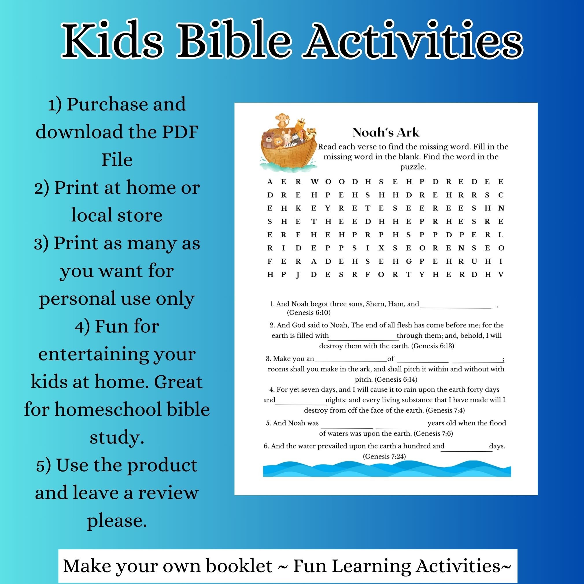Kids Bible Activity Bundle: Printable Games (PDF Download) - Etsy