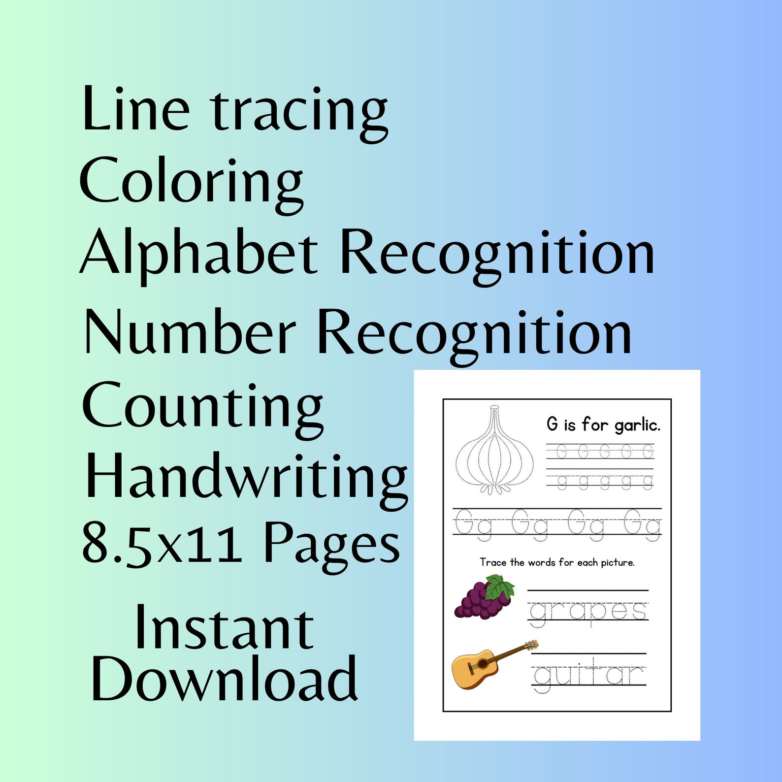 Preschool Tracing Worksheet: Alphabet, Number & Line Tracing (PDF) - Etsy