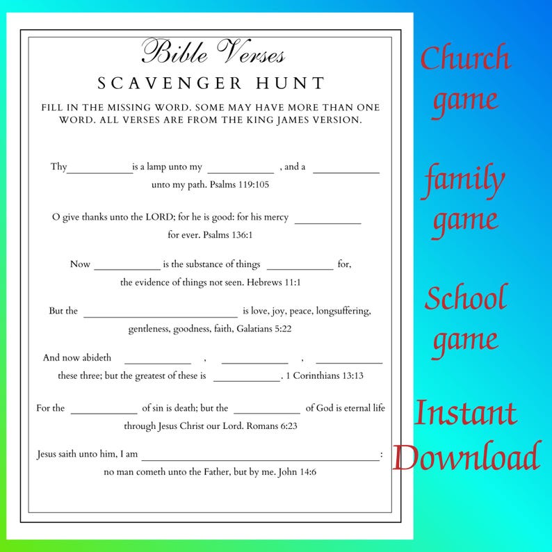 Bible Scavenger Hunt Printable, Printable Church Game, Sunday School ...