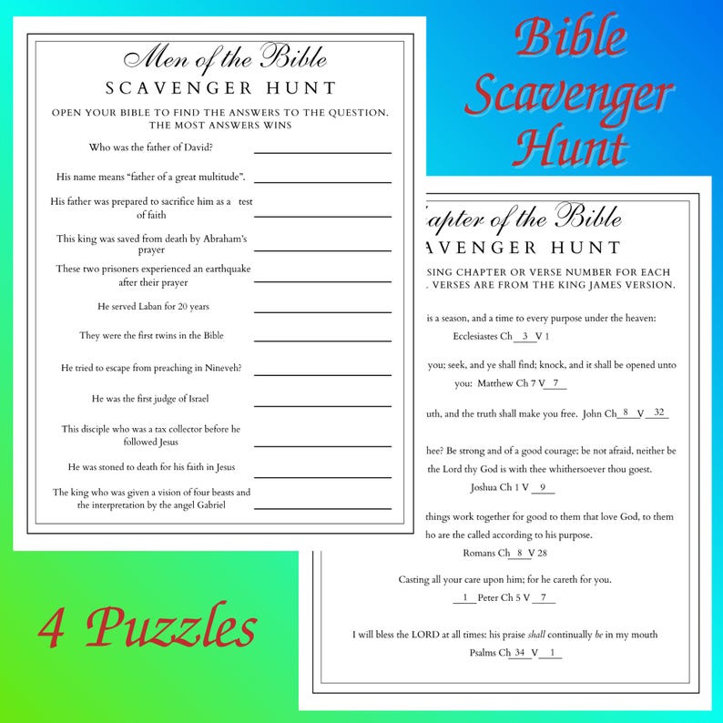 Bible Scavenger Hunt Printable, Printable Church Game, Sunday School ...