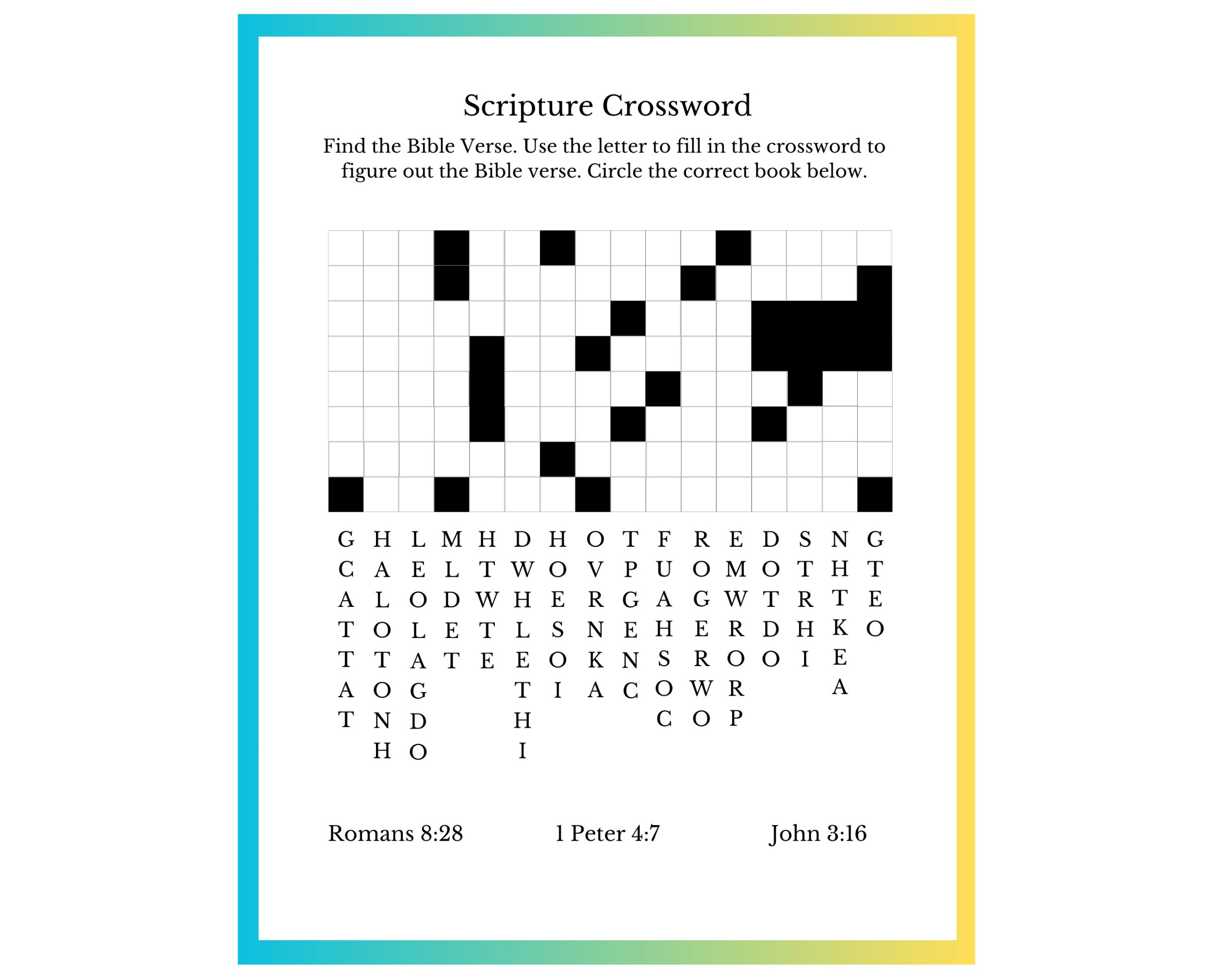 Scripture Crossword, Bible Crossword Puzzles, Bible Fill in the Blank ...