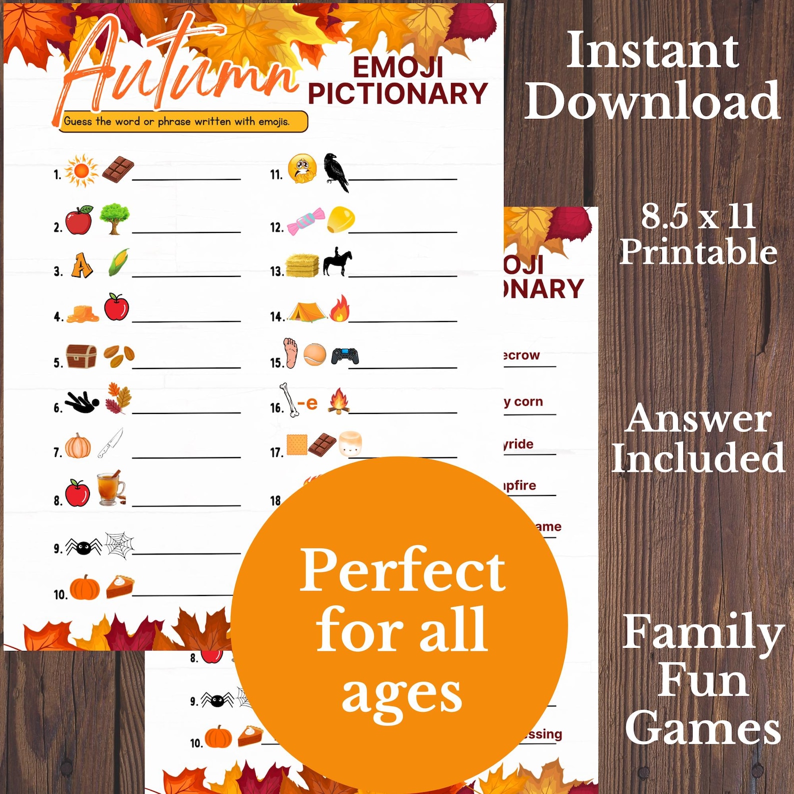 Autumn Emoji Pictionary Game, Printable Fall Party Activity (PDF) - Etsy