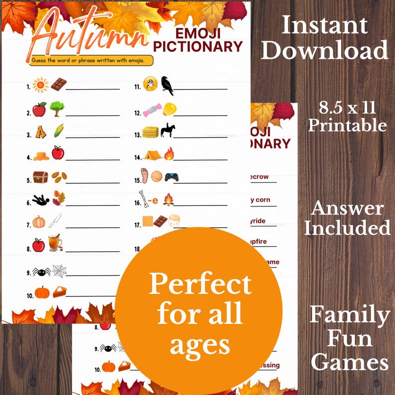 Autumn Emoji Pictionary Game, Printable Fall Party Activity (PDF) - Etsy