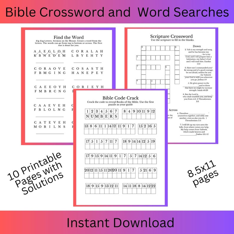 Bible Crossword Puzzle, Crossword Printable, Bible Fill in the Blank ...