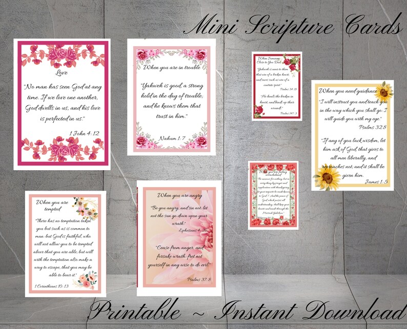 55 Printable Scripture Cards, Mini Scripture Cards, Printable Prayer ...
