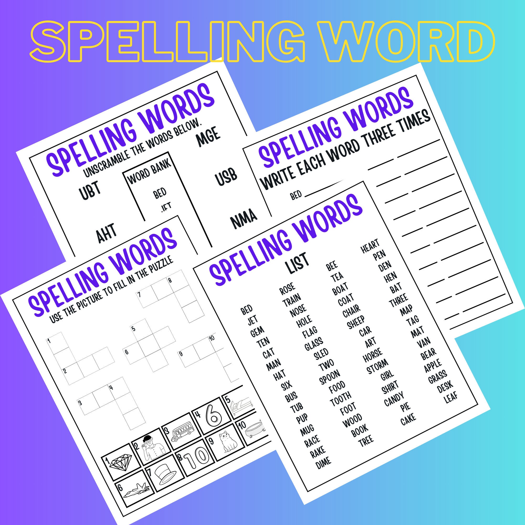 Kindergarten Spelling Bundle, Spelling for Kids, Kindergarten Spelling ...