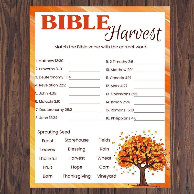 Fall Bible Harvest Match Game, Sunday School Activity (PDF) - Etsy