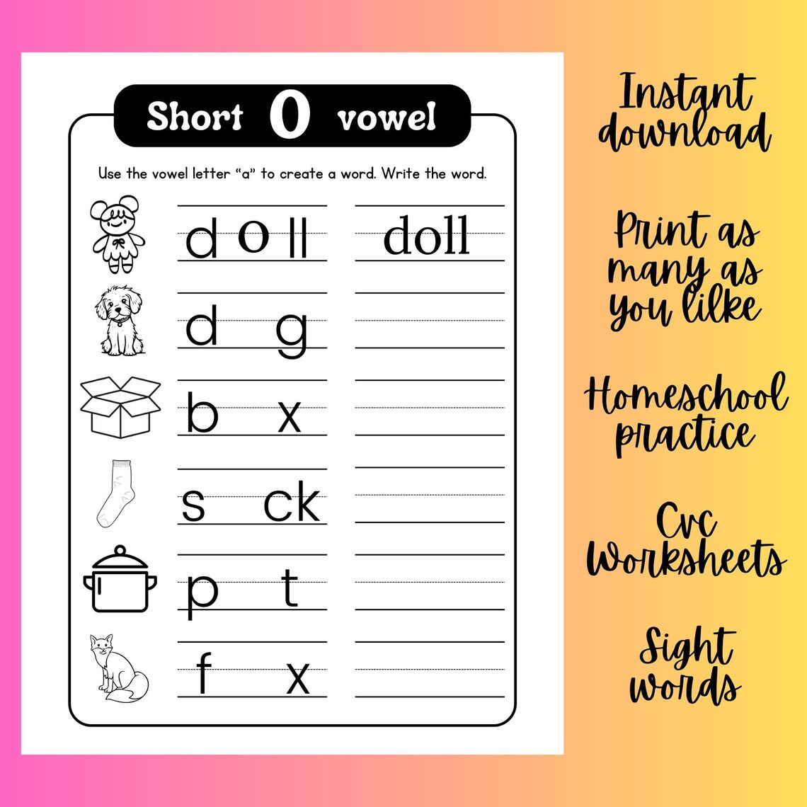 Missing Vowel Activity Learn to Read CVC Words Phonics Printable ...