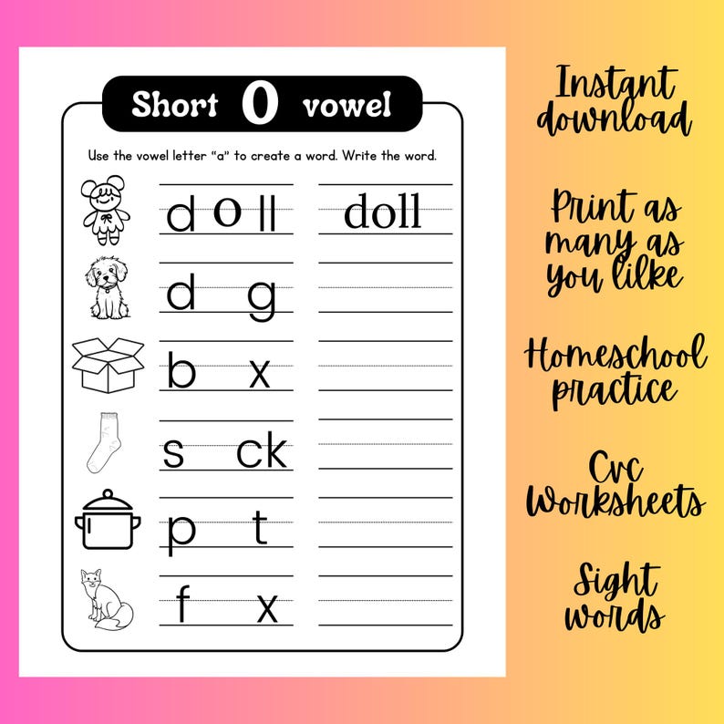 Missing Vowel Activity Learn to Read CVC Words Phonics Printable ...