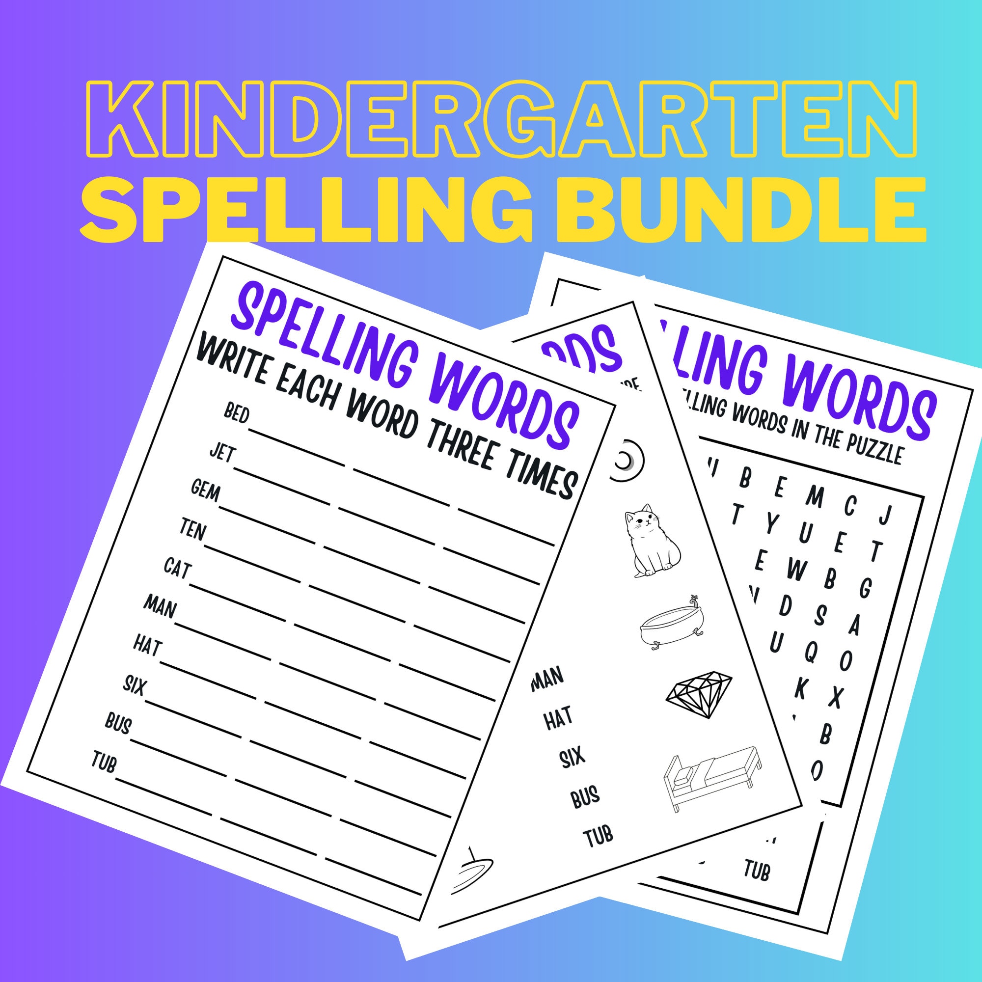 Kindergarten Spelling Bundle, Spelling for Kids, Kindergarten Spelling ...