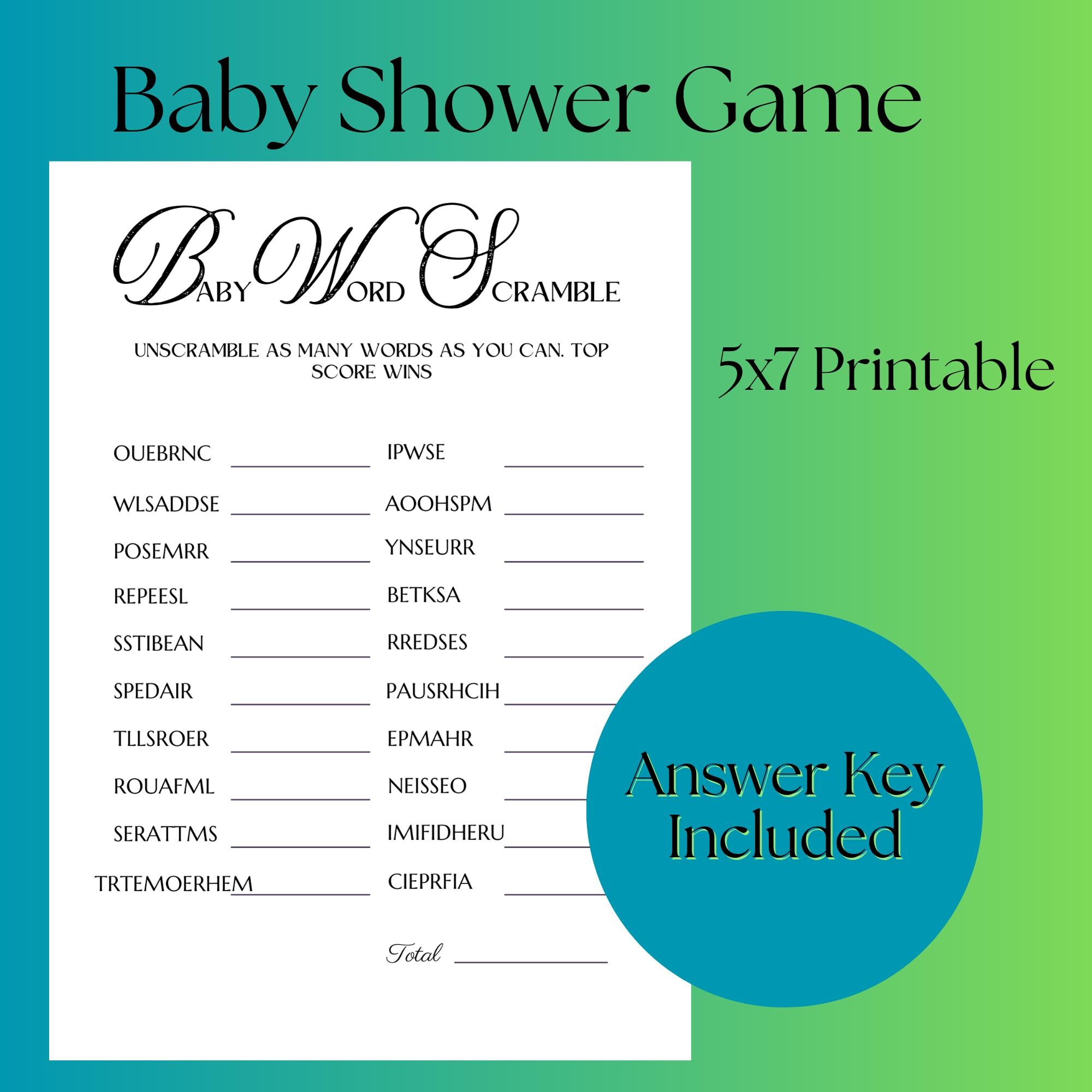 Baby Word Scramble Game Baby Shower Word Scramble Baby Shower Games ...