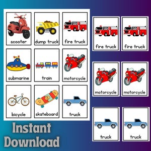 Vehicle Matching Cards, Matching Game for Kids, Toddler Matching ...