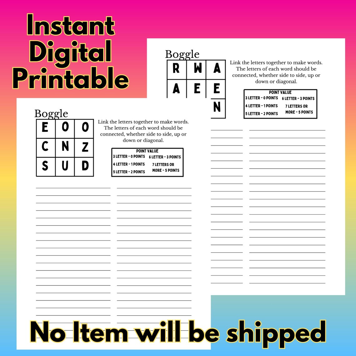 Boggle Word Game, Printable Boggle Word Game, Word Game for Kids, Teens ...