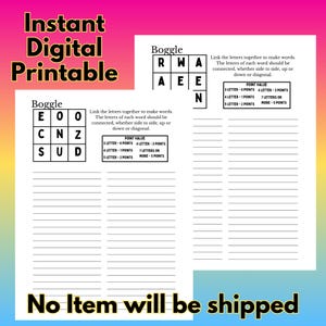 Boggle Word Game, Printable Boggle Word Game, Word Game for Kids, Teens ...