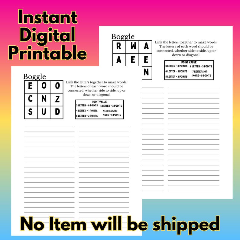 Boggle Word Game, Printable Boggle Word Game, Word Game for Kids, Teens ...