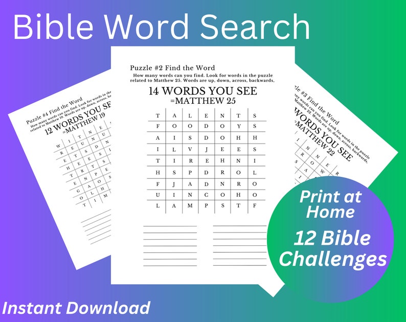 Bible Word Search, Matthew, Fill in the Blank, Printable Bible Word ...