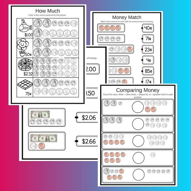 Money Worksheet Bundle: Counting Coins, Kindergarten - 2nd Grade (PDF ...