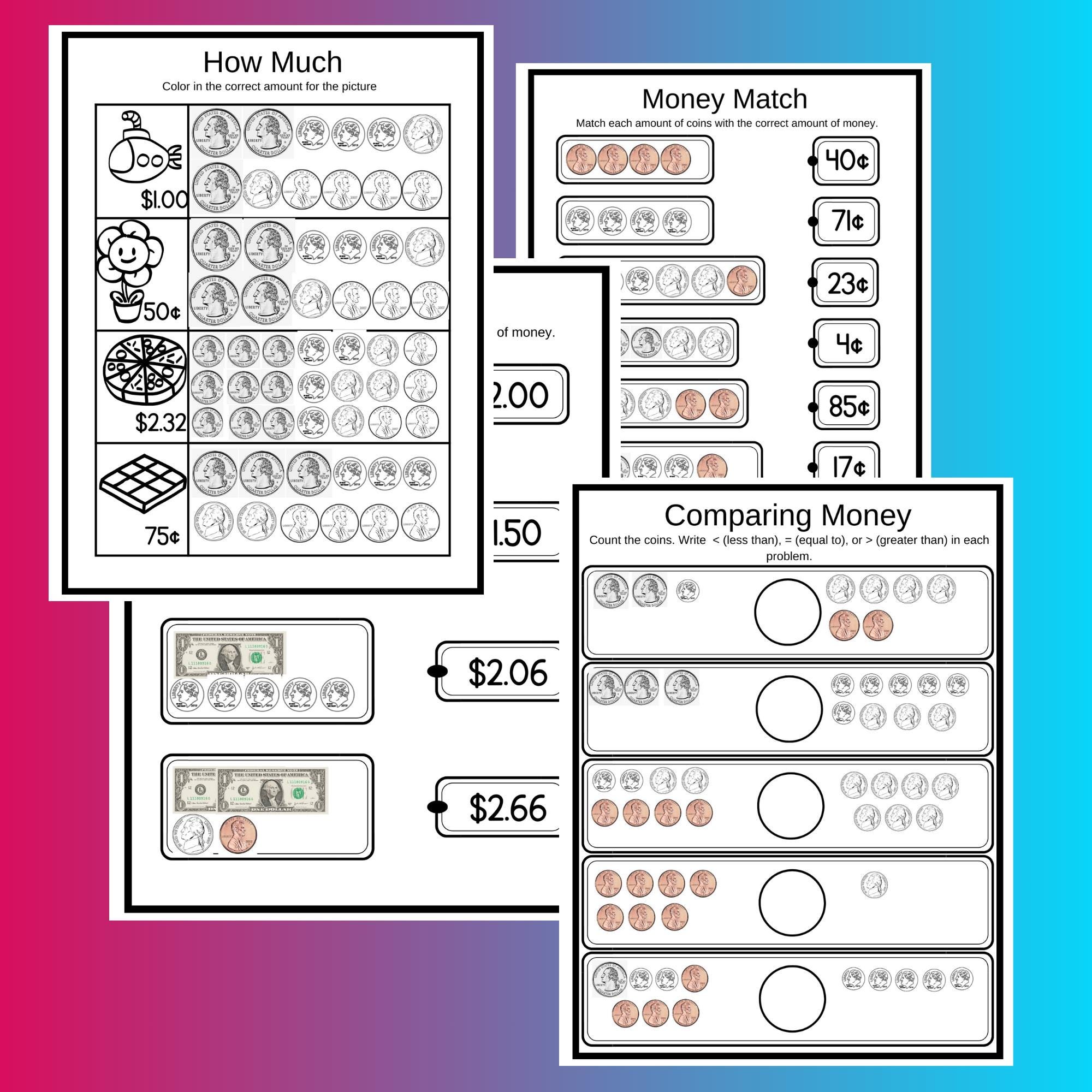 Money Worksheet Bundle: Counting Coins, Kindergarten - 2nd Grade (PDF ...