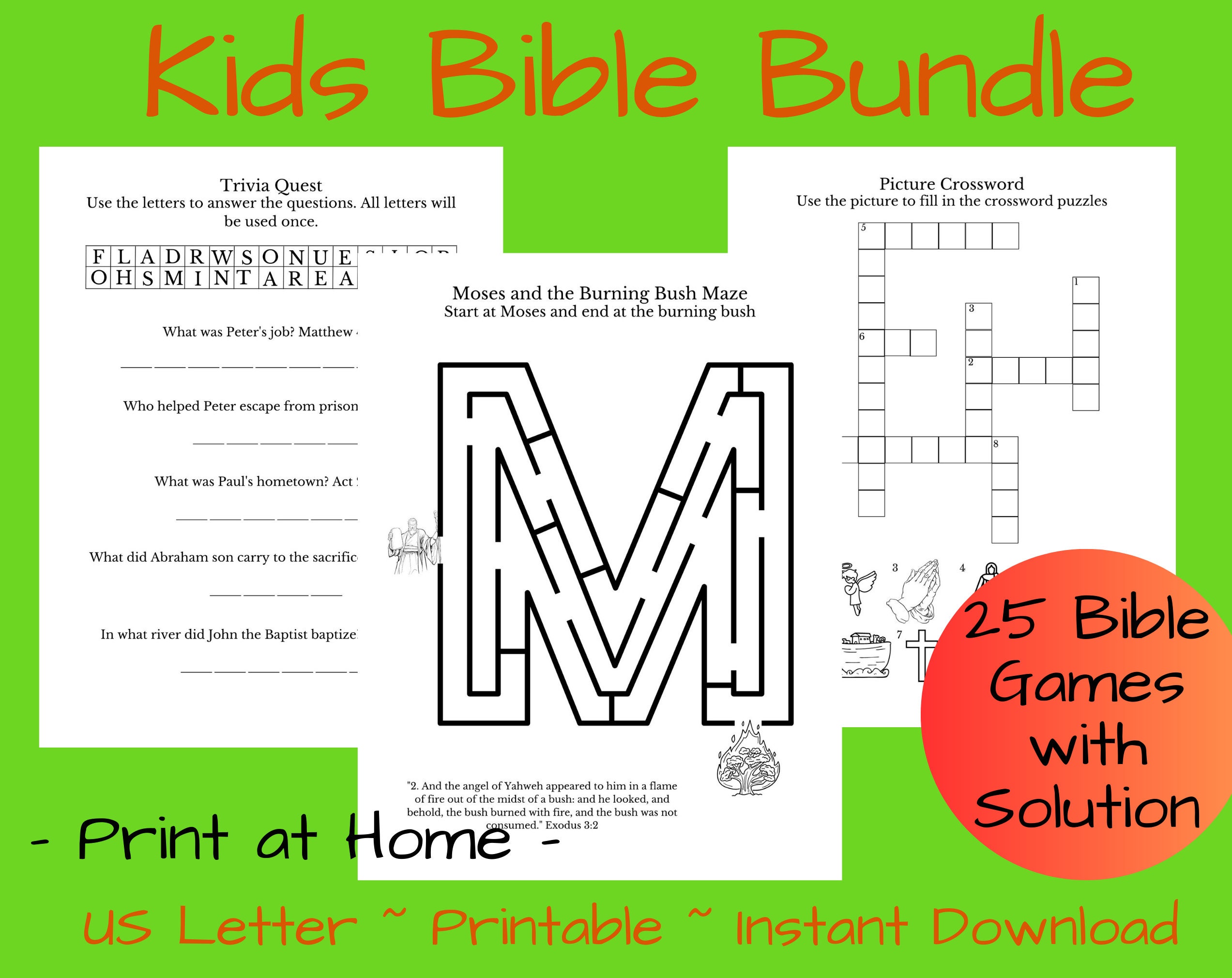 Kids Bible Activity Bundle, Games, Puzzles, Coloring Pages (PDF ...
