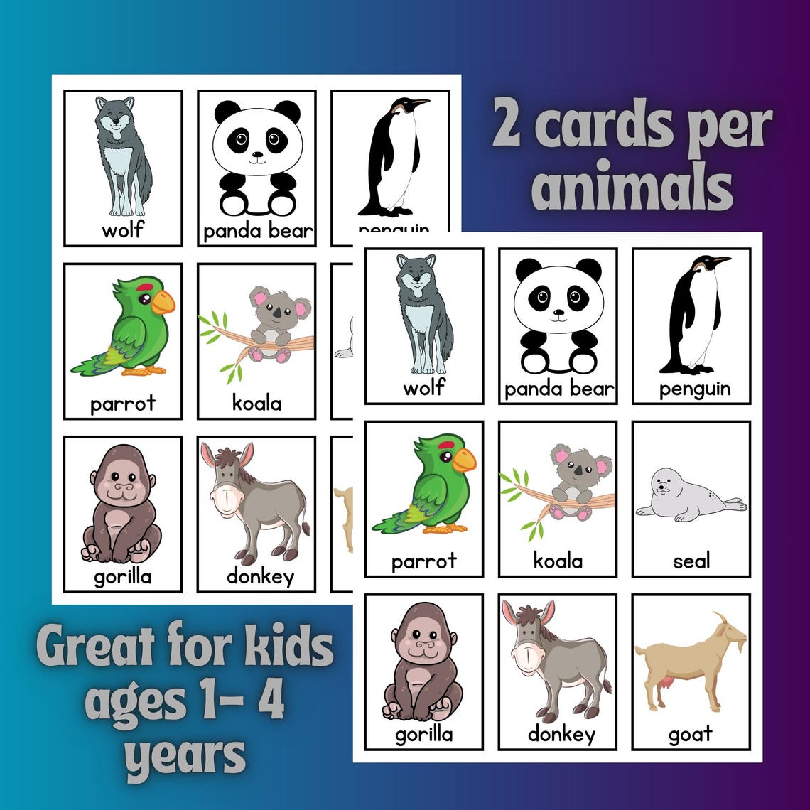 Animal Matching Game for Kids, Memory Matching Game, Educational Game ...