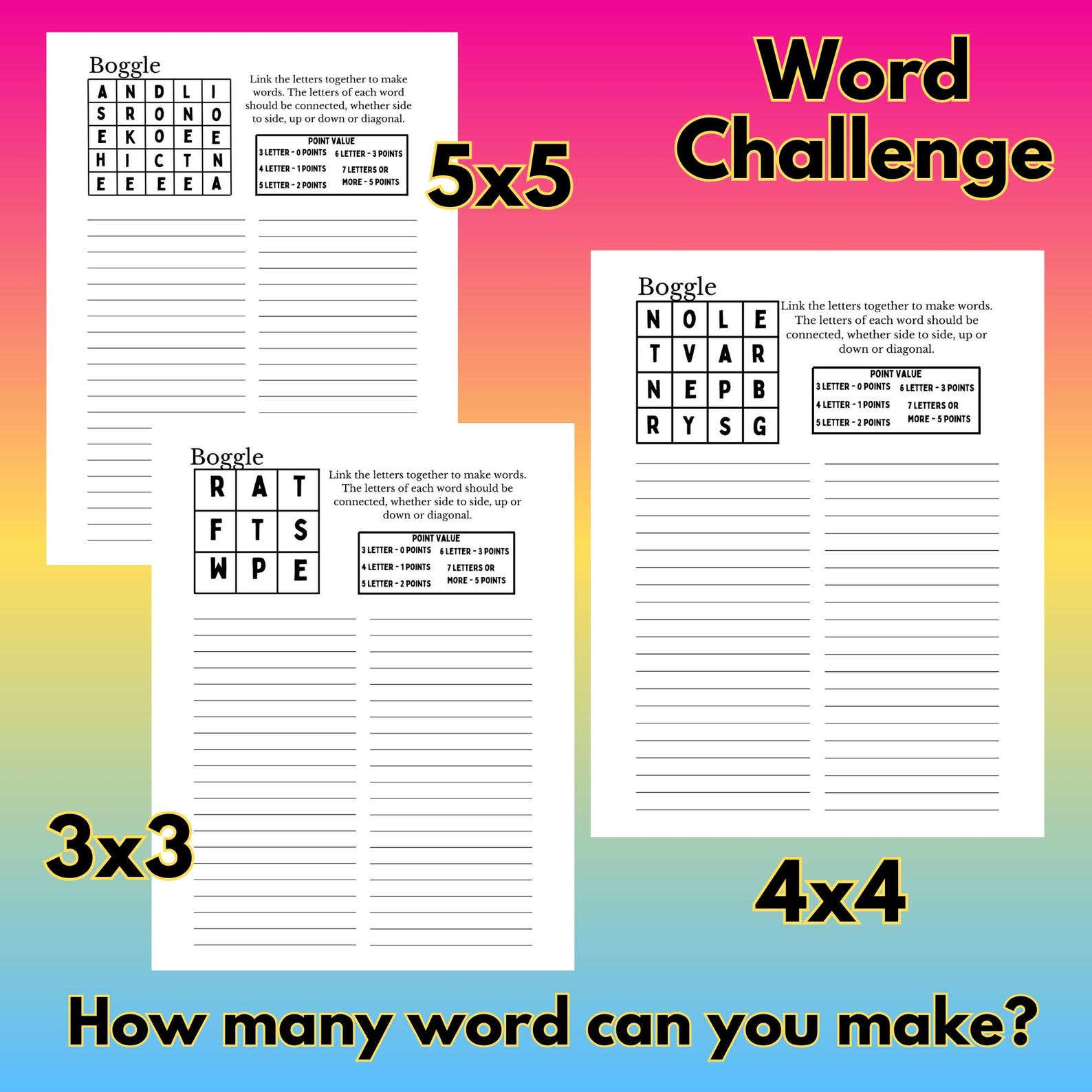 Boggle Word Game, Printable Boggle Word Game, Word Game for Kids, Teens ...