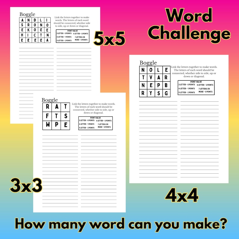 Boggle Word Game, Printable Boggle Word Game, Word Game for Kids, Teens ...
